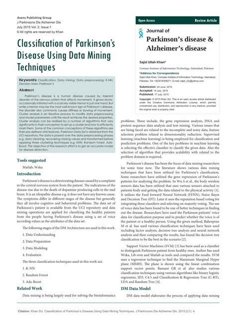 Pdf Classification Of Parkinsons Disease Using Data Mining Pdf Classification Of Parkinsons Disease Using Data Mining