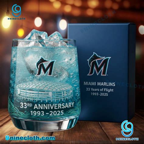 Miami Marlins 33rd Anniversary Whiskey Glass 9ninecloth