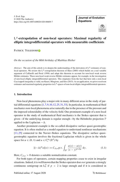 Pdf Mathrm L P Extrapolation Of Non Local Operators Maximal Regularity Of Elliptic