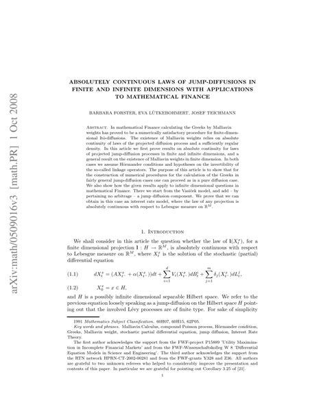 pdf absolutely continuous laws of jump diffusions in finite and
