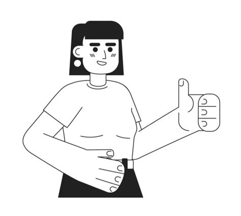 Female Adventure Traveler Pointing Finger Monochromatic Flat Vector Character Editable Stock