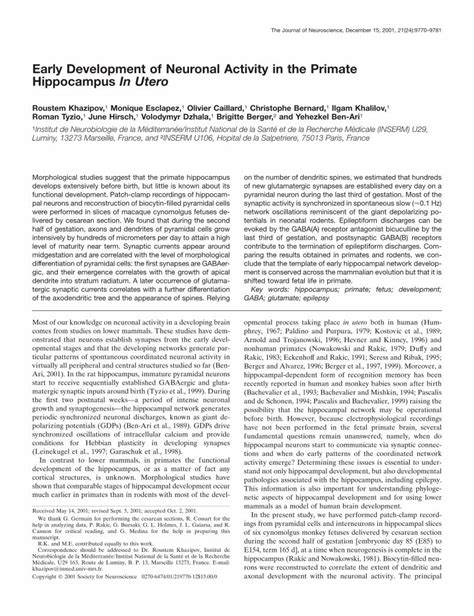 Pdf Early Development Of Neuronal Activity In The Primate · Early