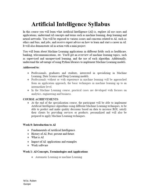 Syllabus Artificial Intelligence Pdf Machine Learning Artificial Intelligence