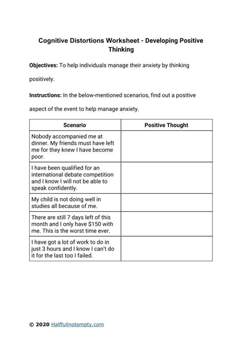 Cognitive Distortion Worksheets Planner Hexagon