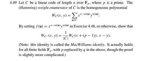 4 49 let c be a linear code of length n over fp