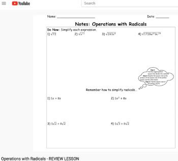 DISTANCE LEARNING Radical Operations By Math Distance Learning