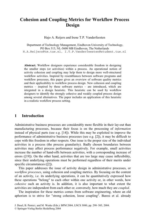 Pdf Cohesion And Coupling Metrics For Workflow Process Design