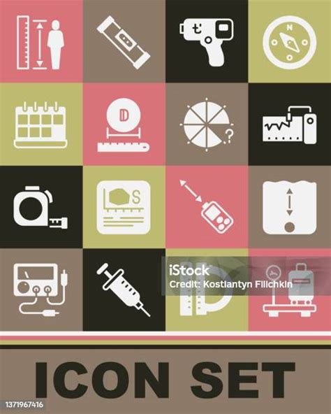 가방 깊이 측정 측정 기기 디지털 온도계 직경 달력 높이 바디 및 원 아이콘으로 스케일을 설정합니다 벡터 레이저에 대한 스톡 벡터 아트 및 기타 이미지 Istock