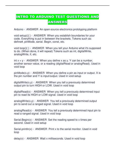 Intro To Arduino Test Questions And Answers Intro To Arduino Stuvia Us