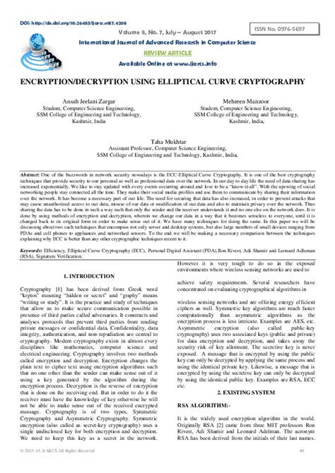 Pdf Encryptiondecryption Using Elliptical Curve Cryptography