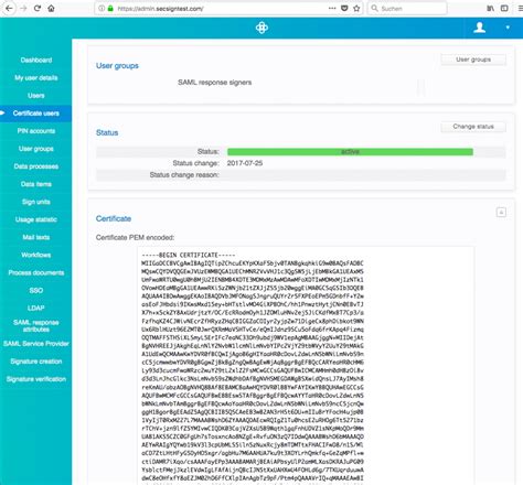 SAML Github PEM Encoded Certificate SecSign FA