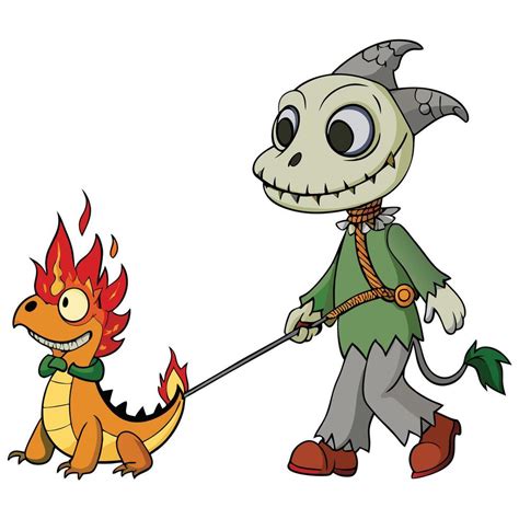 Cartoon Zombie Walking A Fire Dragon Halloween Illustration 62817569