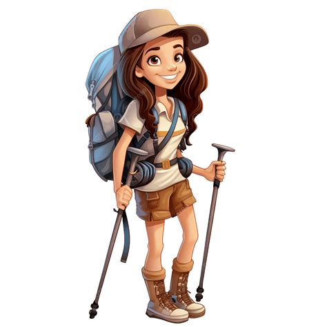 Energetic Explorer Young Girl With Hiking Gear Girl Clipart Cartoon