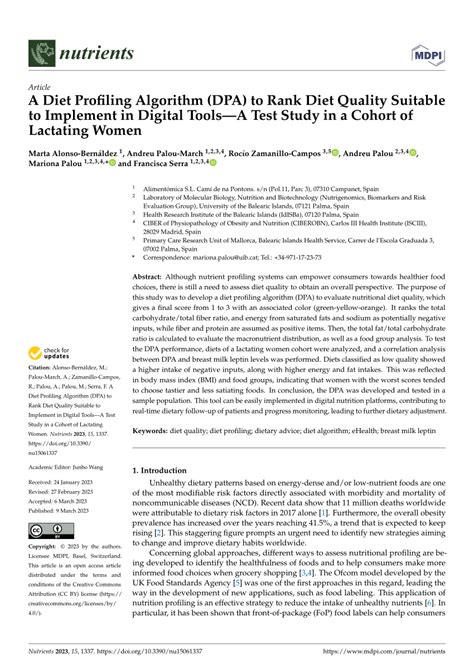 pdf a diet profiling algorithm dpa to rank diet quality suitable to