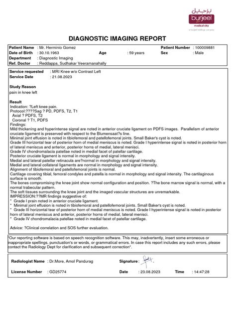Diagnostic Imaging Report Patient Name Mr Herminio Gomez Age Sex