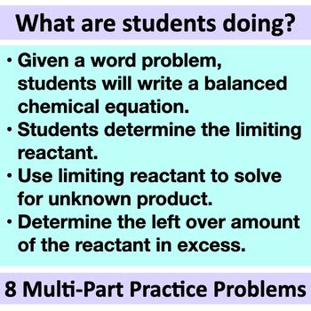 Limiting Reactants Reagents Practice Problems By Amy Brown Science