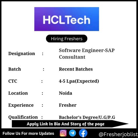 Hcltech Off Campus Drive 2024 Hiring Software Engineer Sap Consultant Be B Tech Fresher Job List