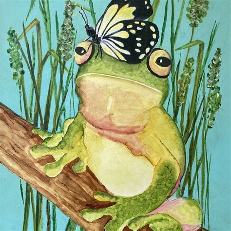 Green Tree Frog And Monarch Butterfly By Marta Blaszak Just