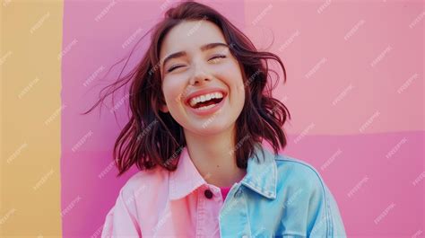 Premium Photo Smiling And Laughing Girl In Bright Attire