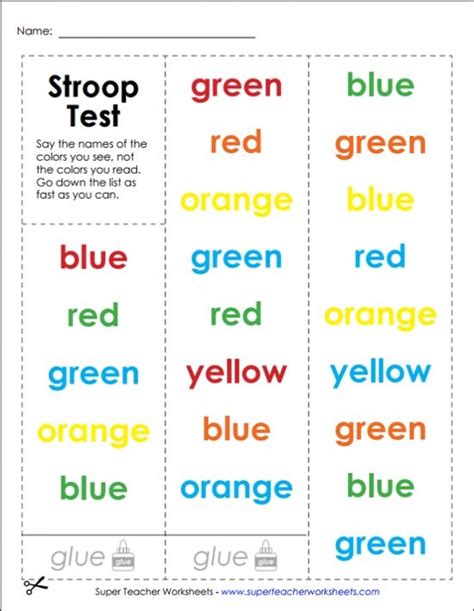 Stroop Effect Test Printable Printable Board Games