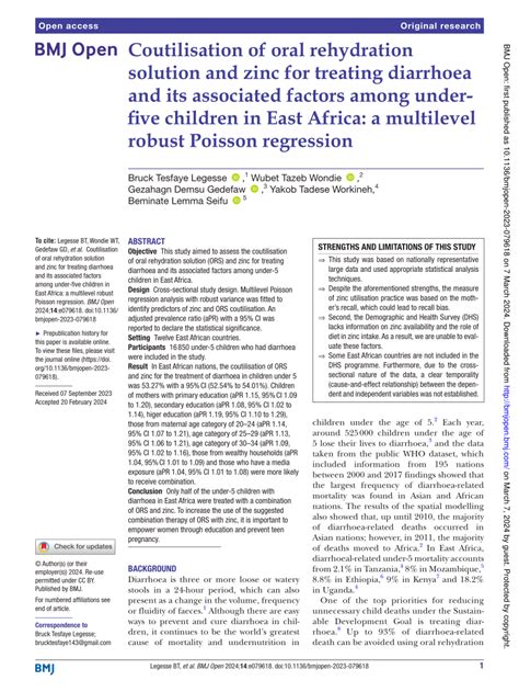 Pdf Coutilisation Of Oral Rehydration Solution And Zinc For Treating Diarrhoea And Its