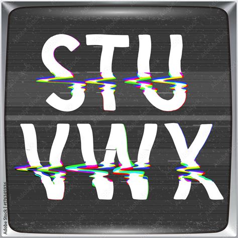 Font With Glitch Effect On Tv Screen Background Vector Distorted Letters From S To X On Retro
