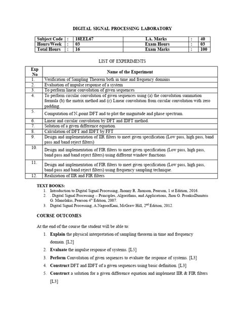 Dsp Labmanualazdocuments In Pdf Discrete Fourier Transform Low