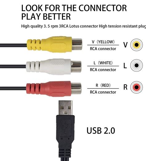RCA To USB Cable USB To RCA Cable USB A 2 0 Male To 3 RCA Female Video Audio Capture Card