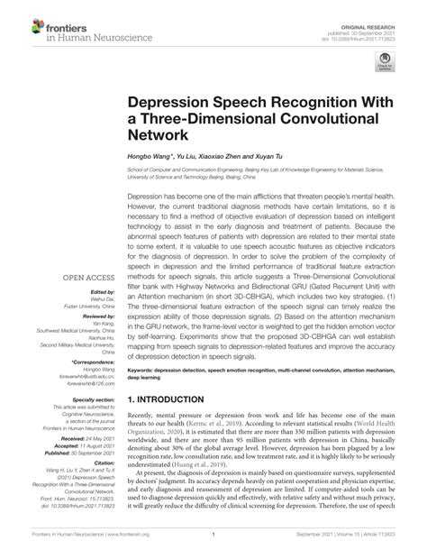 Pdf Depression Speech Recognition With A Three Dimensional Convolutional Network