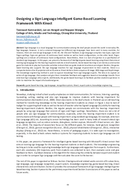 Pdf Designing A Sign Language Intelligent Game Based Learning Framework With Kinect
