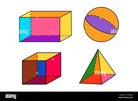 Colorful Happy 3d Geometric Shapes Of Sphere Cube Cuboid Pyramid Objects Stock Vector Image