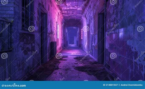 Interiour Of Abandoned School Hallway During The Night Stock Image