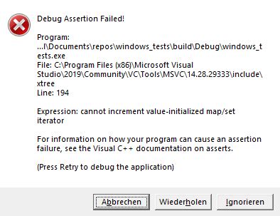 Dictionary C Assertion Failed Cannot Increment Value Initialized Map Set Iterator Stack