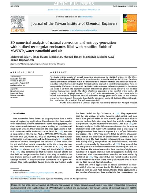 Pdf 3d Numerical Analysis Of Natural Convection And Entropy Generation Within Tilted
