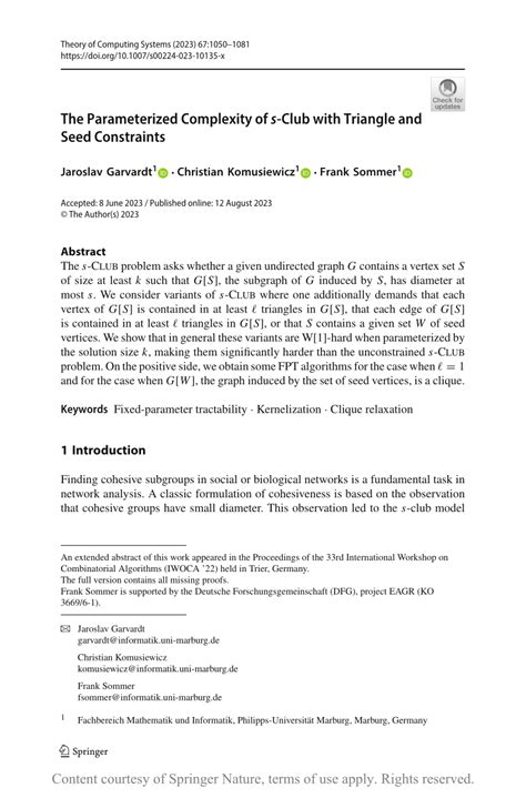 Pdf The Parameterized Complexity Of S Club With Triangle And Seed
