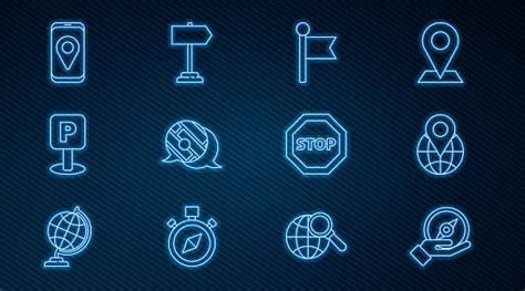 세트 라인 나침반 전 세계의 위치 마커 도시지도 탐색의 인포 그래픽 주차 도시 정지 표지판 및 도로 교통 아이콘 벡터 불타는 듯한에 대한 스톡 벡터 아트 및 기타 이미지
