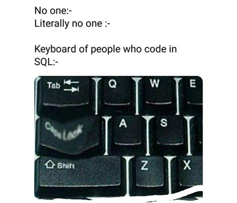 SELECT CAPSLOCK FROM KEYBOARD Oc R ProgrammerHumor