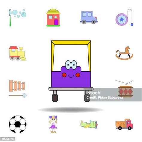 만화 자동차 미소 장난감 색깔 아이콘입니다 어린이 장난감 그림 아이콘의 집합입니다 기호는 웹 로고 모바일 앱 Ui Ux에 사용할 수 있습니다 0명에 대한 스톡 벡터 아트 및