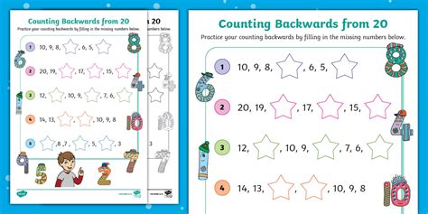 Counting Backwards From 20 Missing Number Worksheet Twinkl