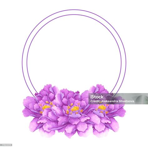 손으로 그린 수채화 보라색 모란 프레임 테두리가 흰색 배경에 분리되어 있다 초대장 엽서 포스터 책 장식 및 기타 인쇄물에 사용할