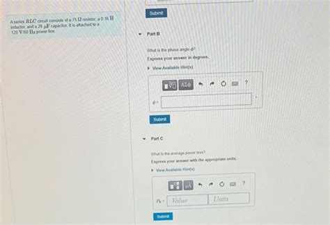 Solved A Series Rlc Circuit Consists Of A 75Ω Resistor A