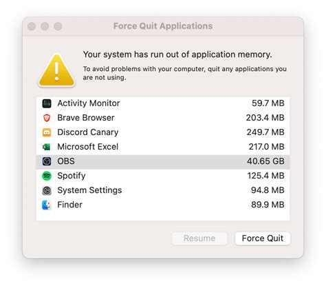 Your System Has Run Out Of Application Memory Is This The Macos