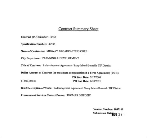 Free 7 Sample Contract Summary Templates In Pdf Ms Word