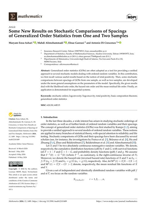 Pdf Some New Results On Stochastic Comparisons Of Spacings Of
