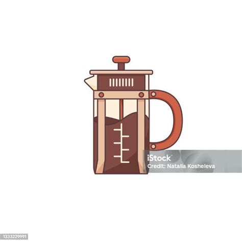프랑스 프레스 커피 만들기 기계 고립 된 벡터 일러스트 빈티지 주전자 디자인 요소 단일 이미지에 대한 스톡 벡터 아트 및 기타 이미지 단일 이미지 따르기 라떼