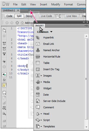 Properties I Insert Panel Adobe Dreamweaver Cs55