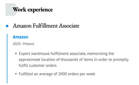 Amazon Fulfillment Associate Job Description For Resume
