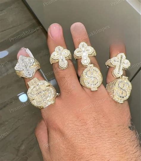 Vvs Moissanite Diamond Doller Sign Hip Hop Rings For Men Rapper Jewelry