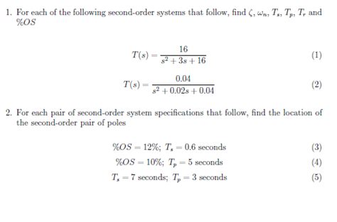 solved for each of the following second order systems that