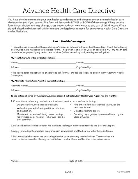 Free Alaska Advance Directive Form Pdf